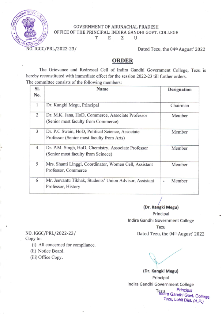 Students’ Grievance and Redressal Cell (SGRC) - INDIRA GANDHI GOVERNMENT COLLEGE